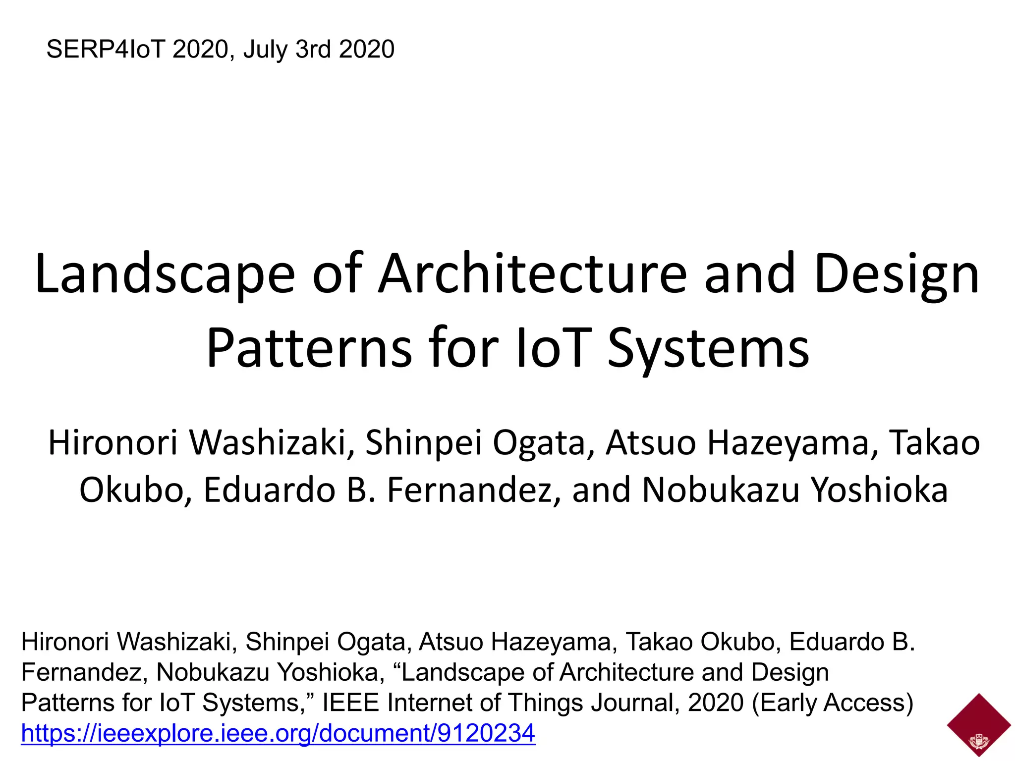 Landscape of Architecture and Design Patterns for IoT Systems | PDF ...