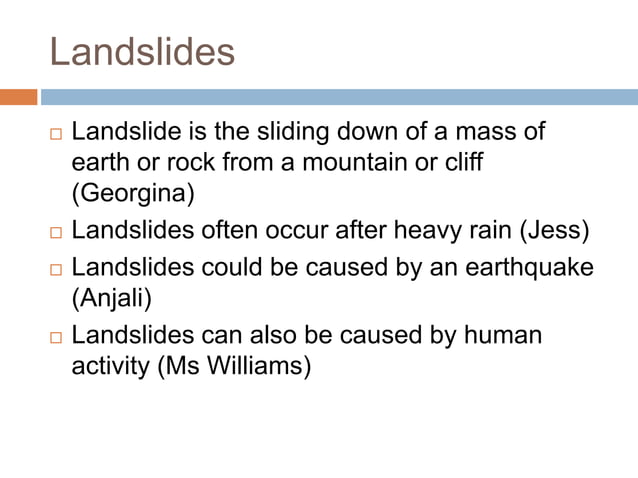 Landslides, earthquakes and tsunamis | PPTX | Geography | Science