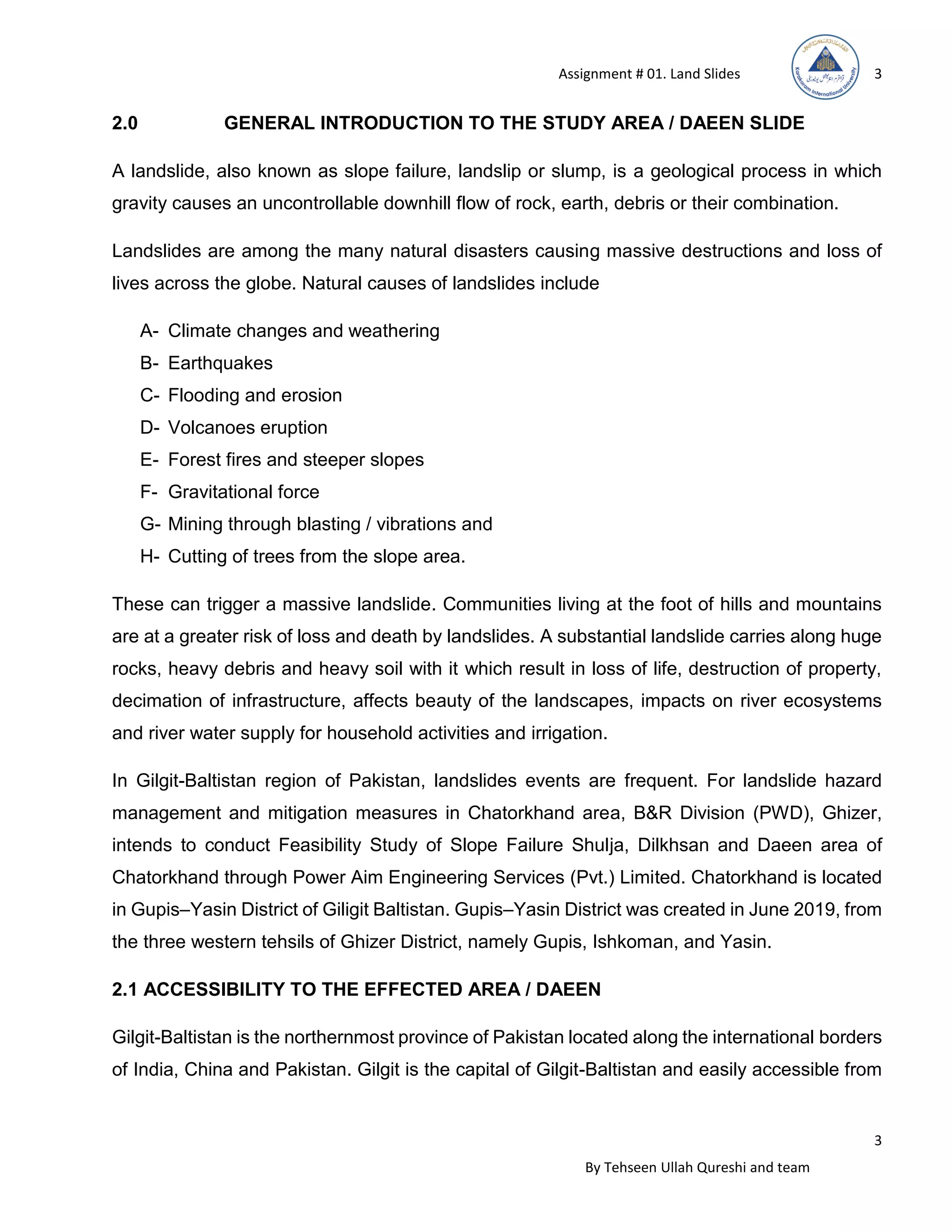 Land Slides in Chatorkhand Town, District Ghizer, Gilgit-Baltistan ...