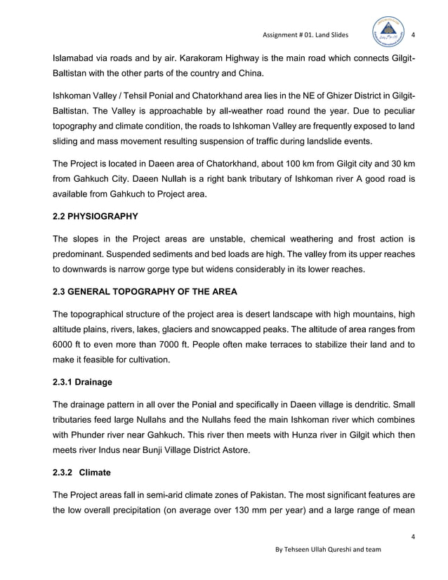 Land Slides in Chatorkhand Town, District Ghizer, Gilgit-Baltistan, Pakistan, | PDF