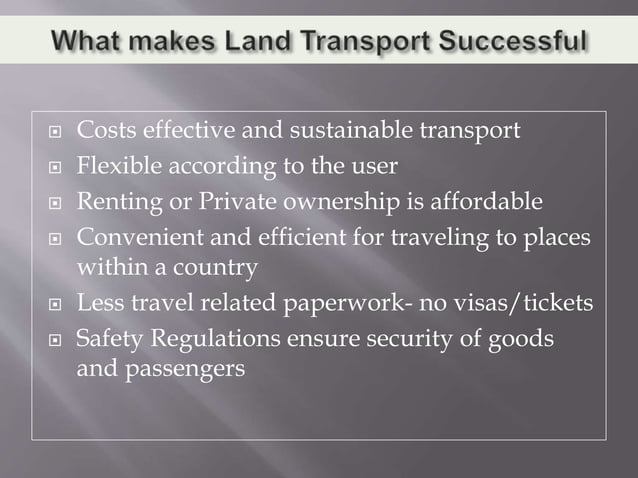 Fundamentals of Land transport | PPTX | Rail Travel | Travel Type