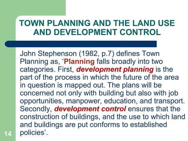 Land use and building control as a tool for implementation of master ...