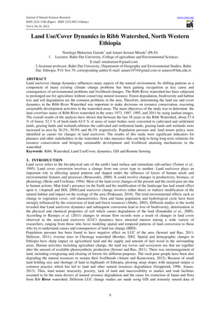 Land use cover dynamics in ribb watershed, north western ethiopia | PDF