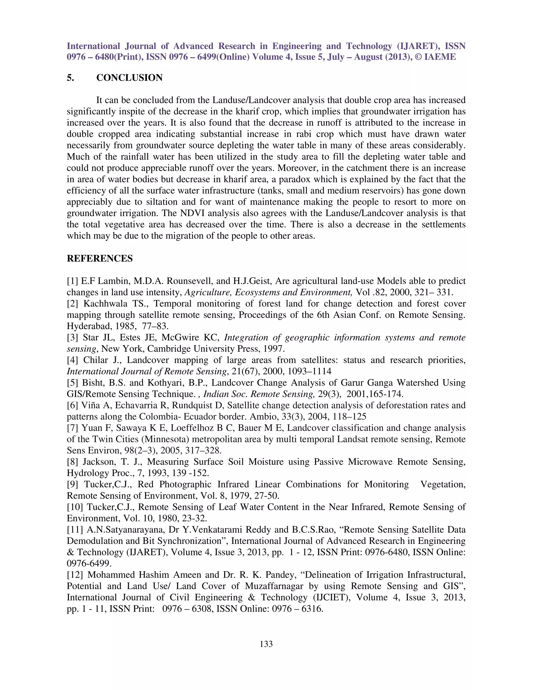 Landuse landcover and ndvi analysis for halia catchment | PDF