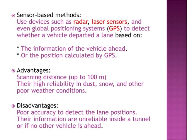 Lane detection sensors | PPTX | Auto Safety Technologies | Auto Technology