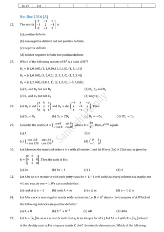 Linear Algebra Previous Year Questions of Csir Net Mathematical Science and their Answer Key ...