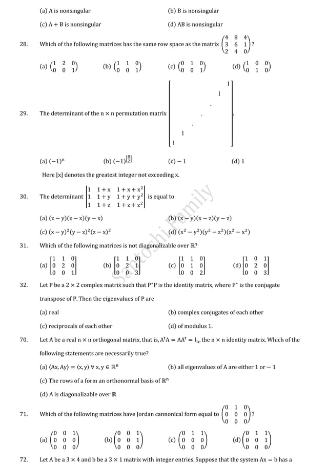 Linear Algebra Previous Year Questions Of Csir Net Mathematical Science