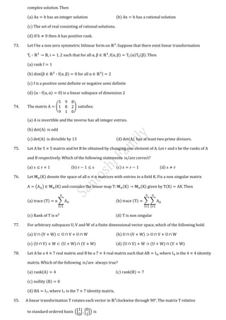 Linear Algebra Previous Year Questions of Csir Net Mathematical Science and their Answer Key ...