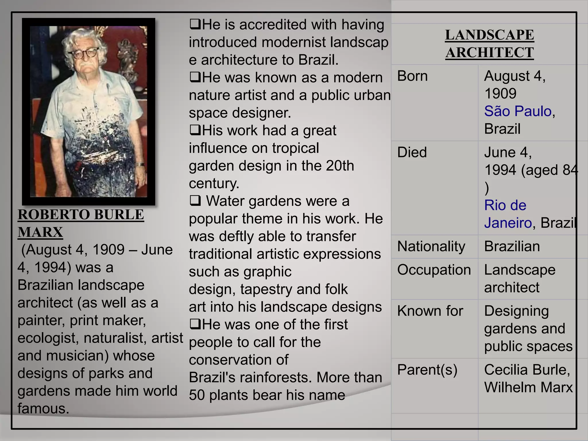 robert burle marx landscape architect | PPTX