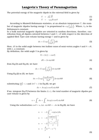 Langevin theory of Paramagnetism | PDF