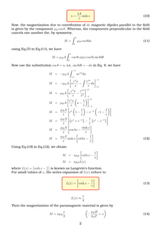 Langevin theory of Paramagnetism | PDF