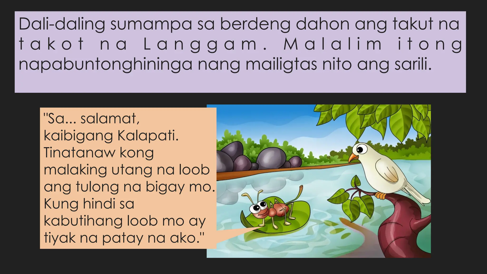 Mikling Kuwento. Ang Langgam at ang Kalapati | PDF