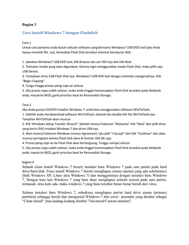 Langkah Langkah Cara Install ulang Windows 7 | PDF Langkah Langkah Cara Install ulang Windows 7 | PDF