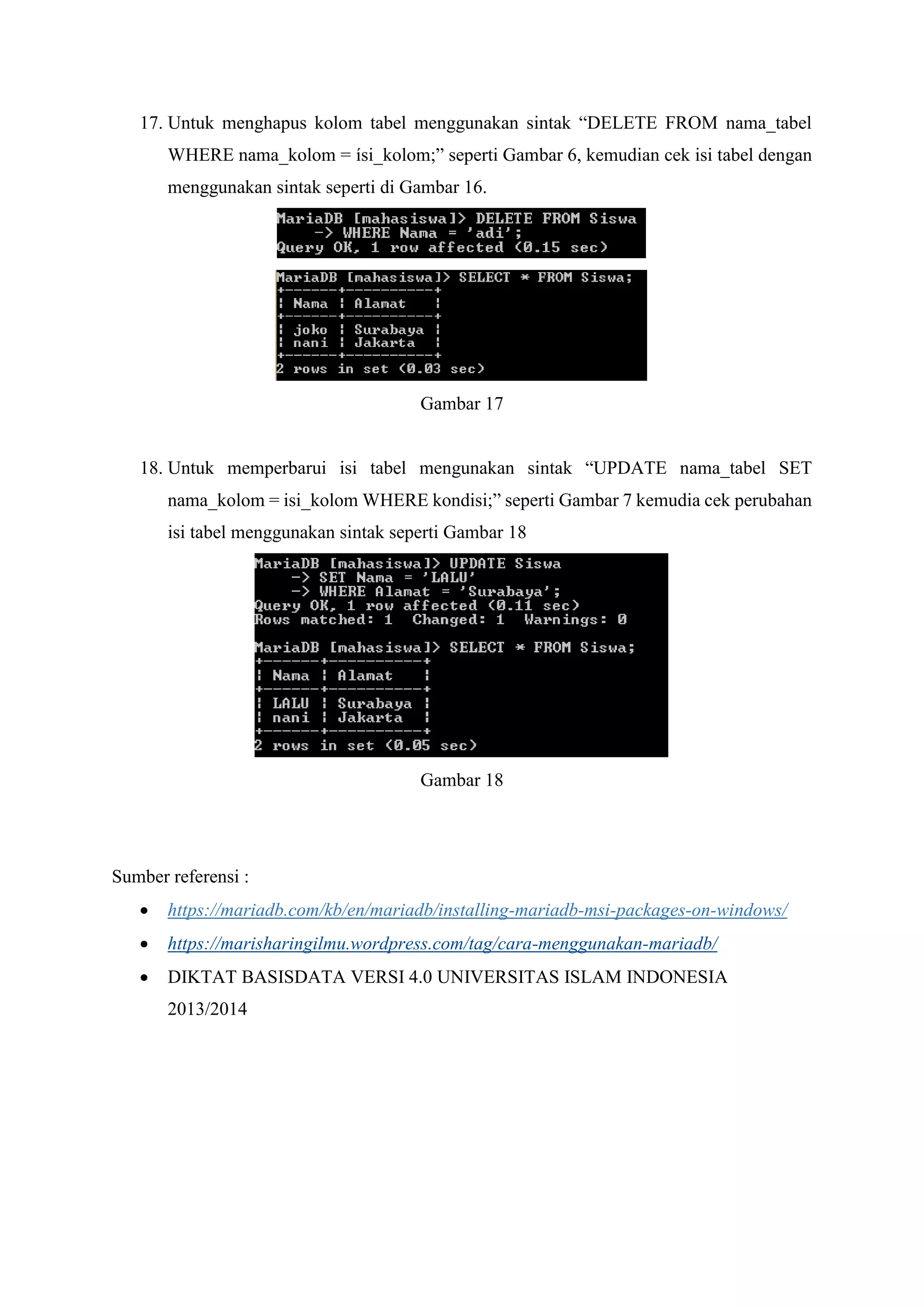 Langkah langkah menginstall maria db, penerapan ddl dan dml | PDF