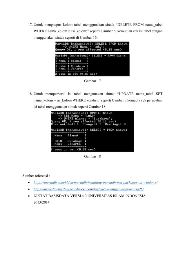 Langkah langkah menginstall maria db, penerapan ddl dan dml | PDF