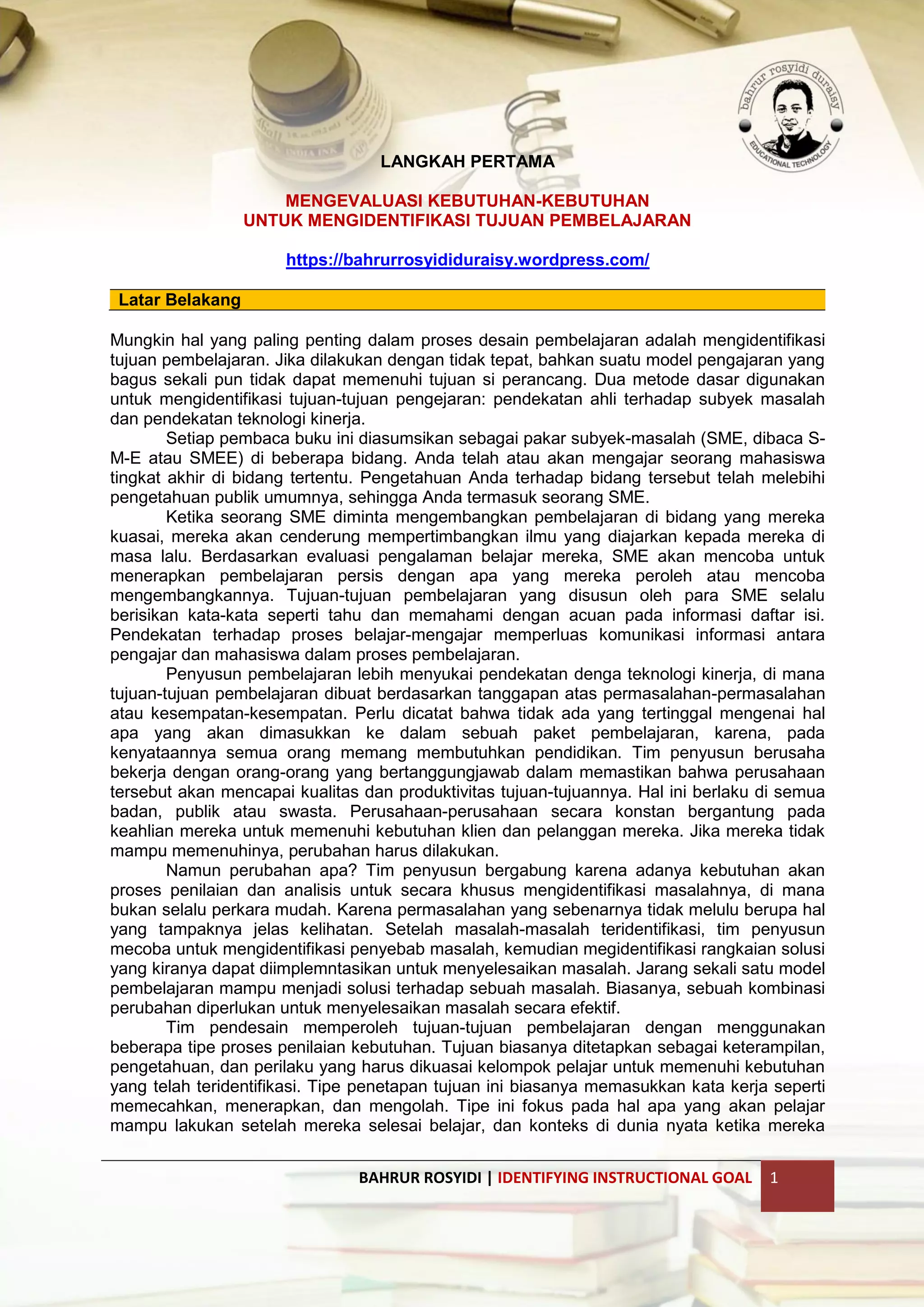 Langkah 1 identifying instructional goal | PDF