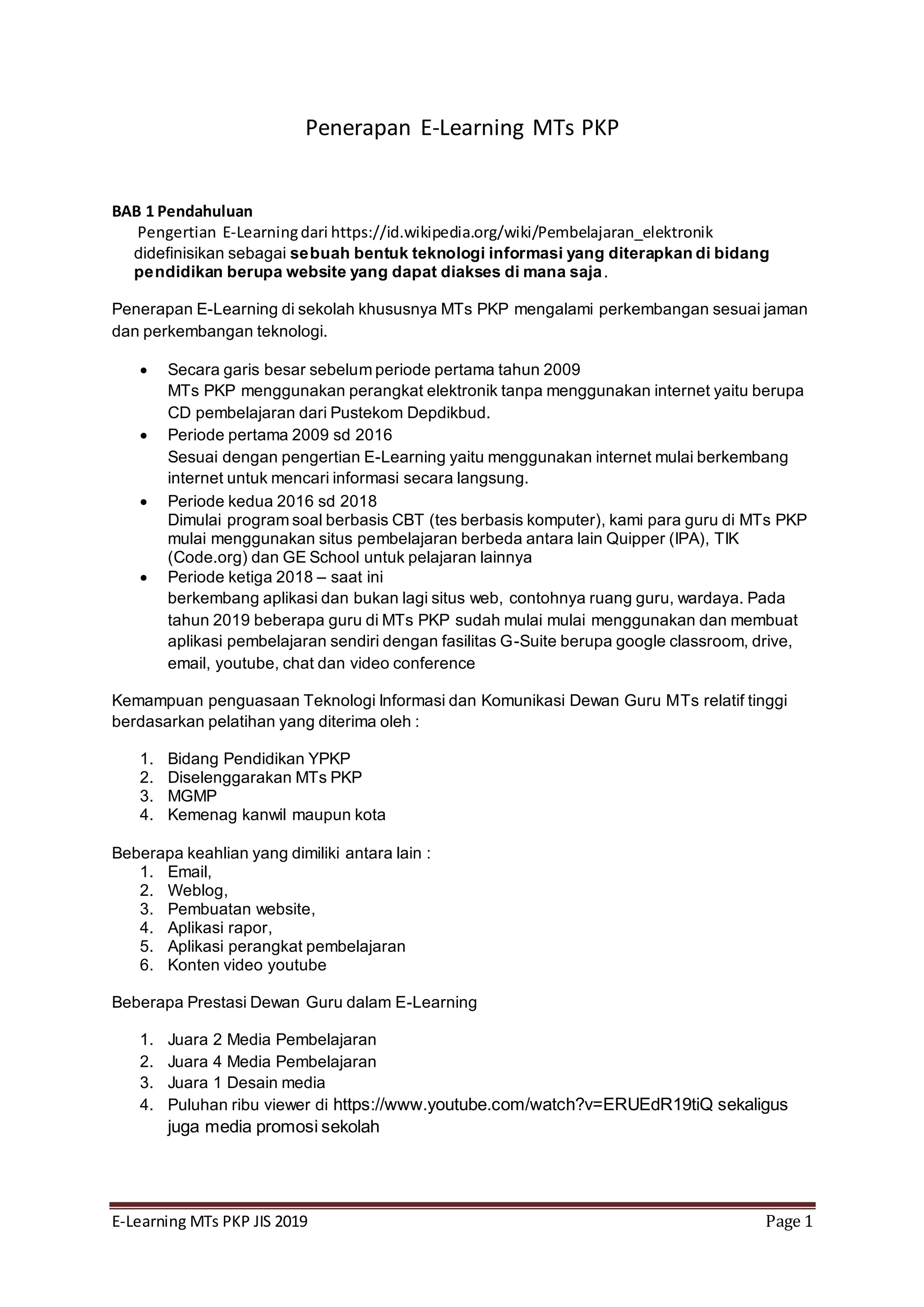 E-Learning Google Classroom MTs PKP Jakarta Islamic School | DOCX