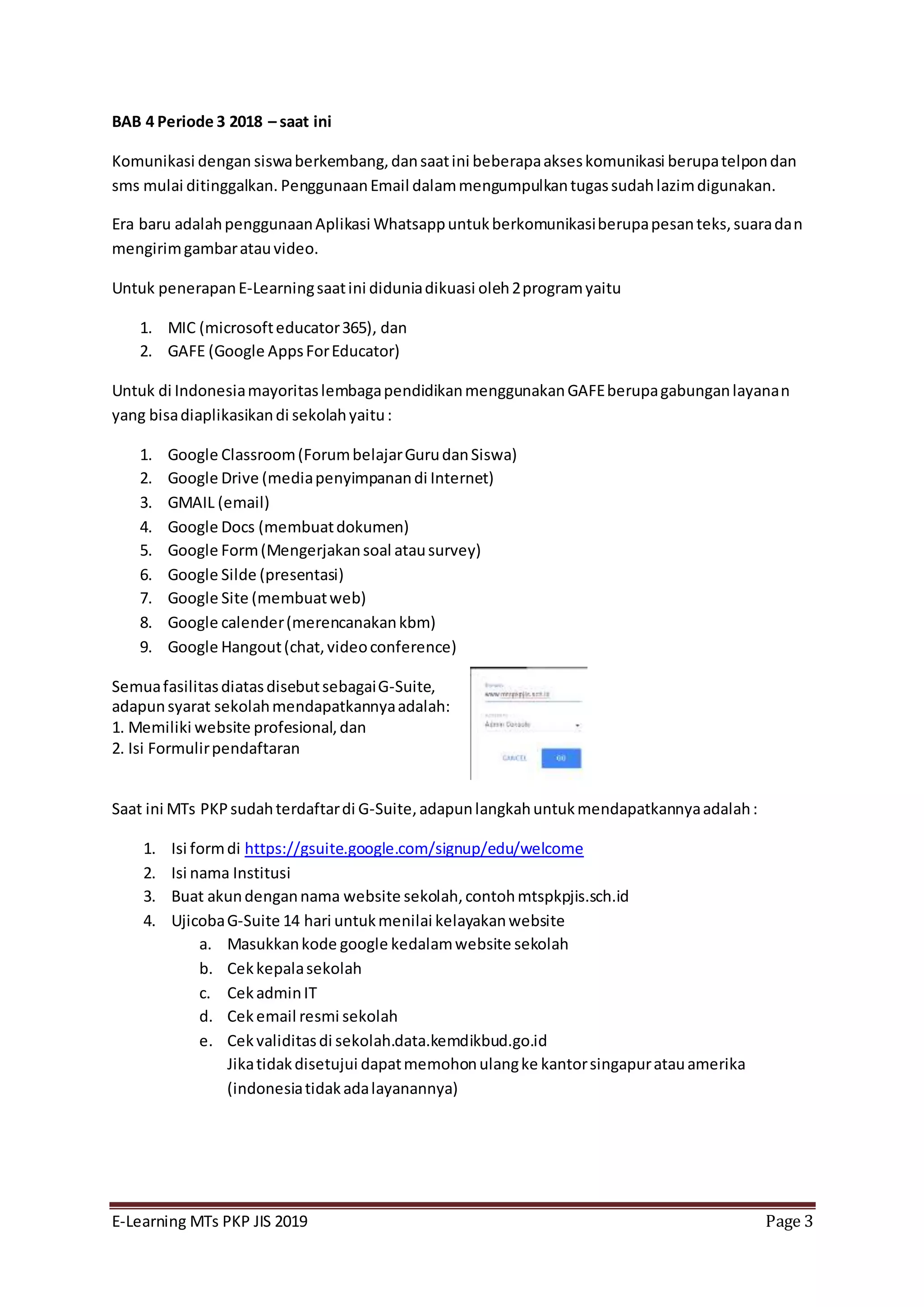 E-Learning Google Classroom MTs PKP Jakarta Islamic School | DOCX