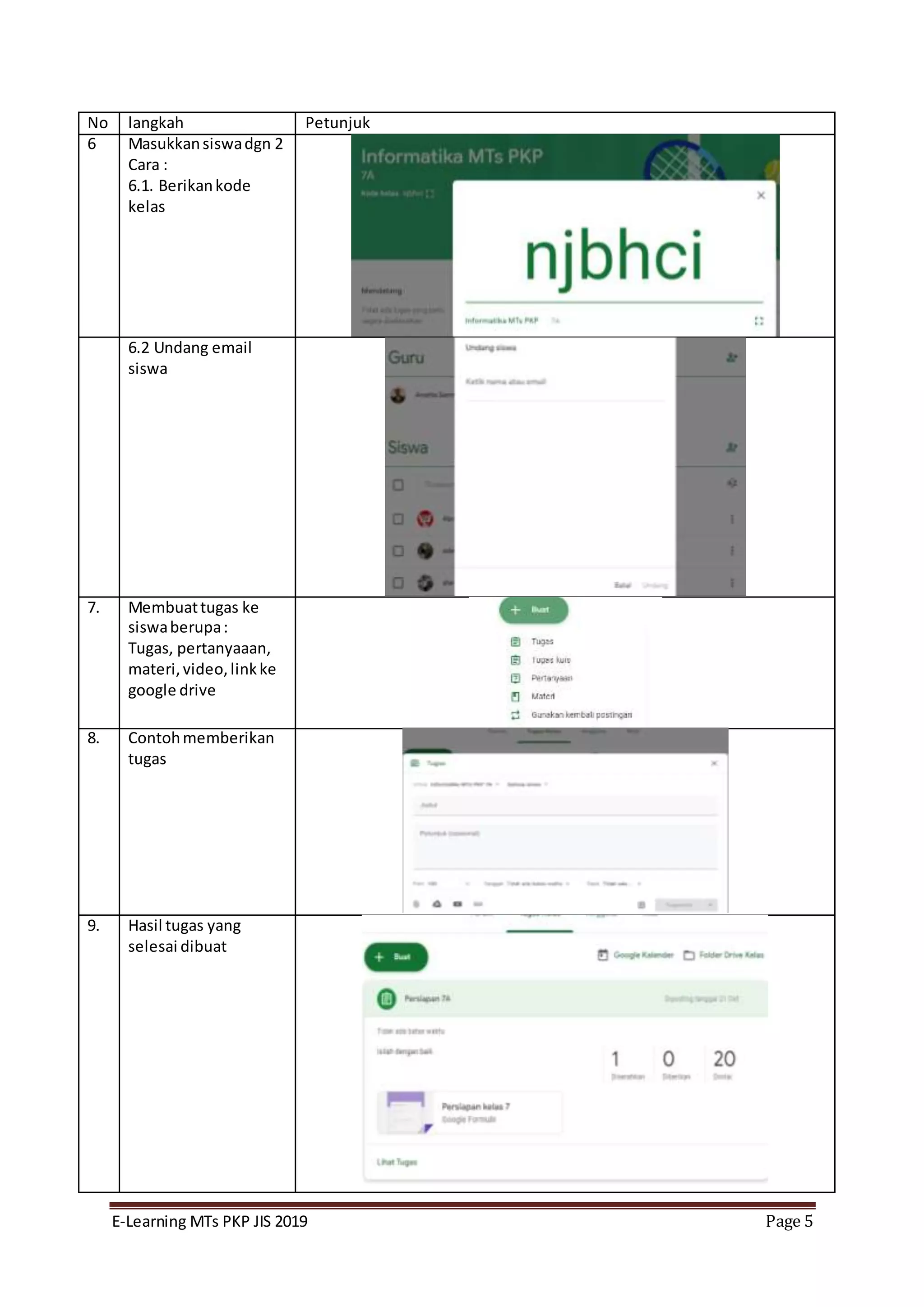 E-Learning Google Classroom MTs PKP Jakarta Islamic School | DOCX