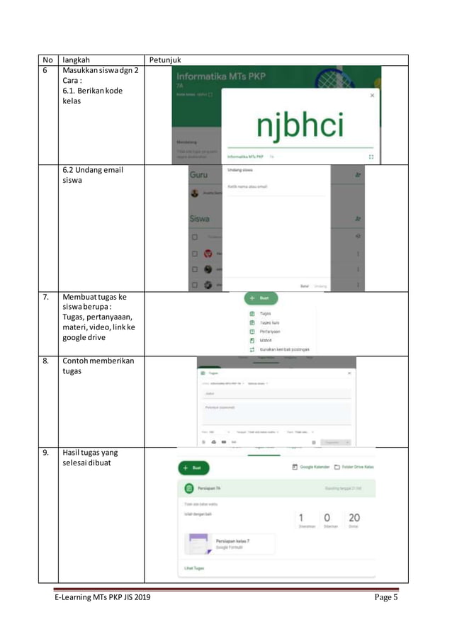 E-Learning Google Classroom MTs PKP Jakarta Islamic School | DOCX