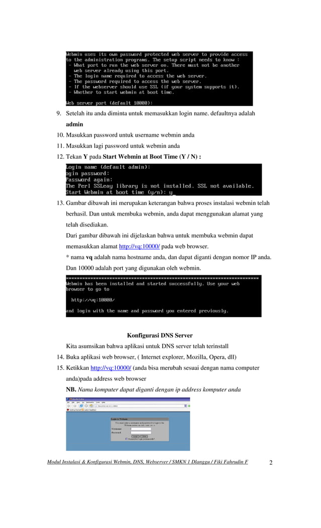 Langkah instalasi webmin, dns, web server | PDF