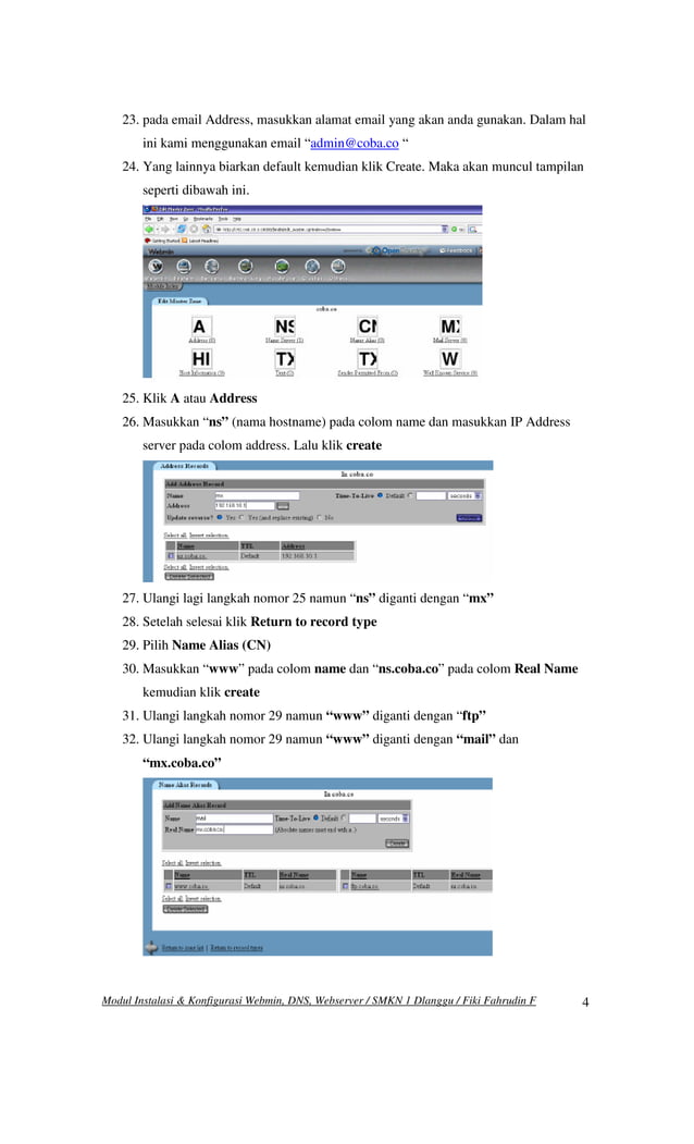 Langkah instalasi webmin, dns, web server | PDF