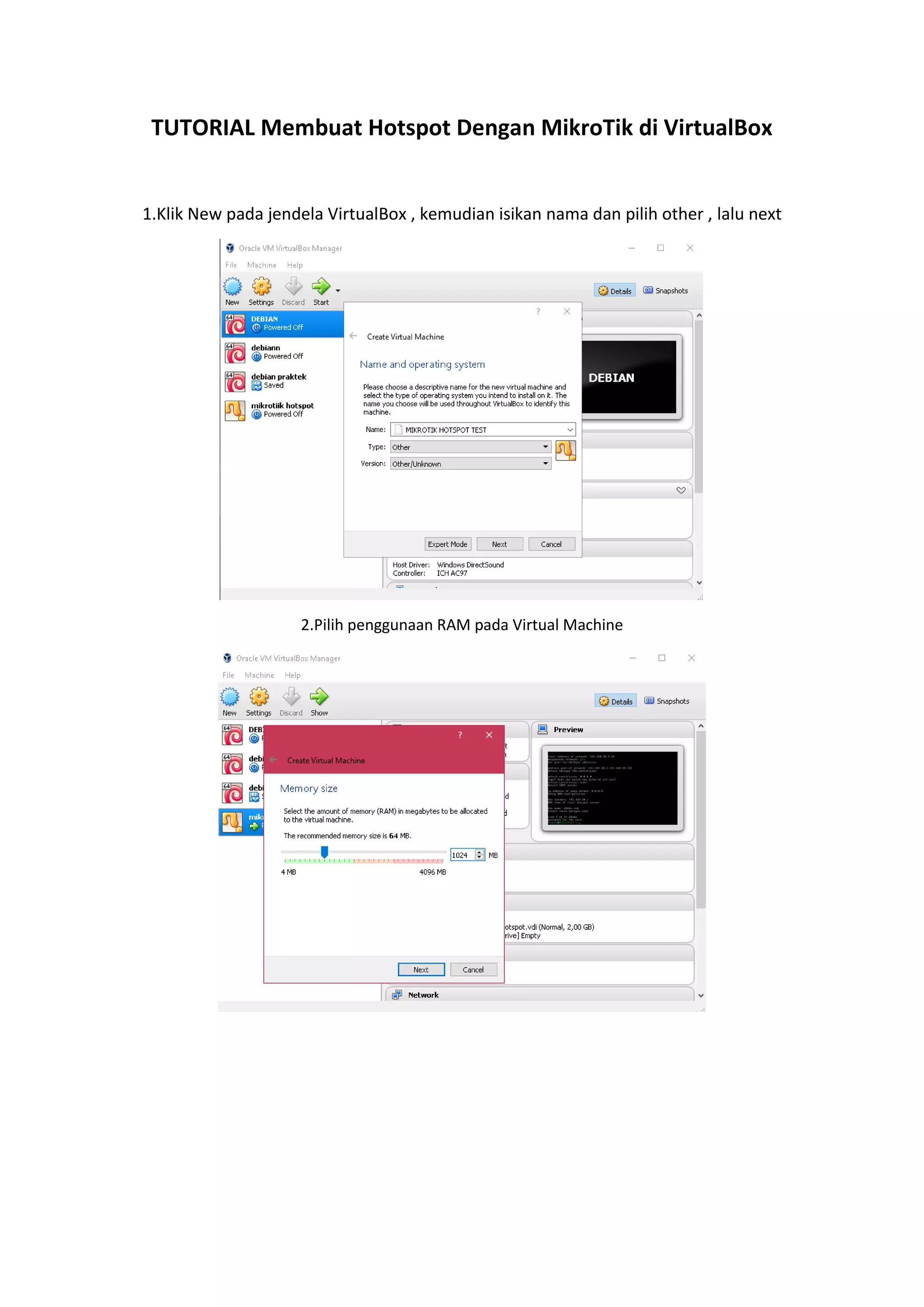Langkah langkah membuat hotspot MikroTik di virtualbox | PDF