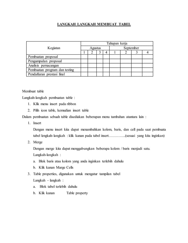 Langkah langkah membuat tabel | DOCX
