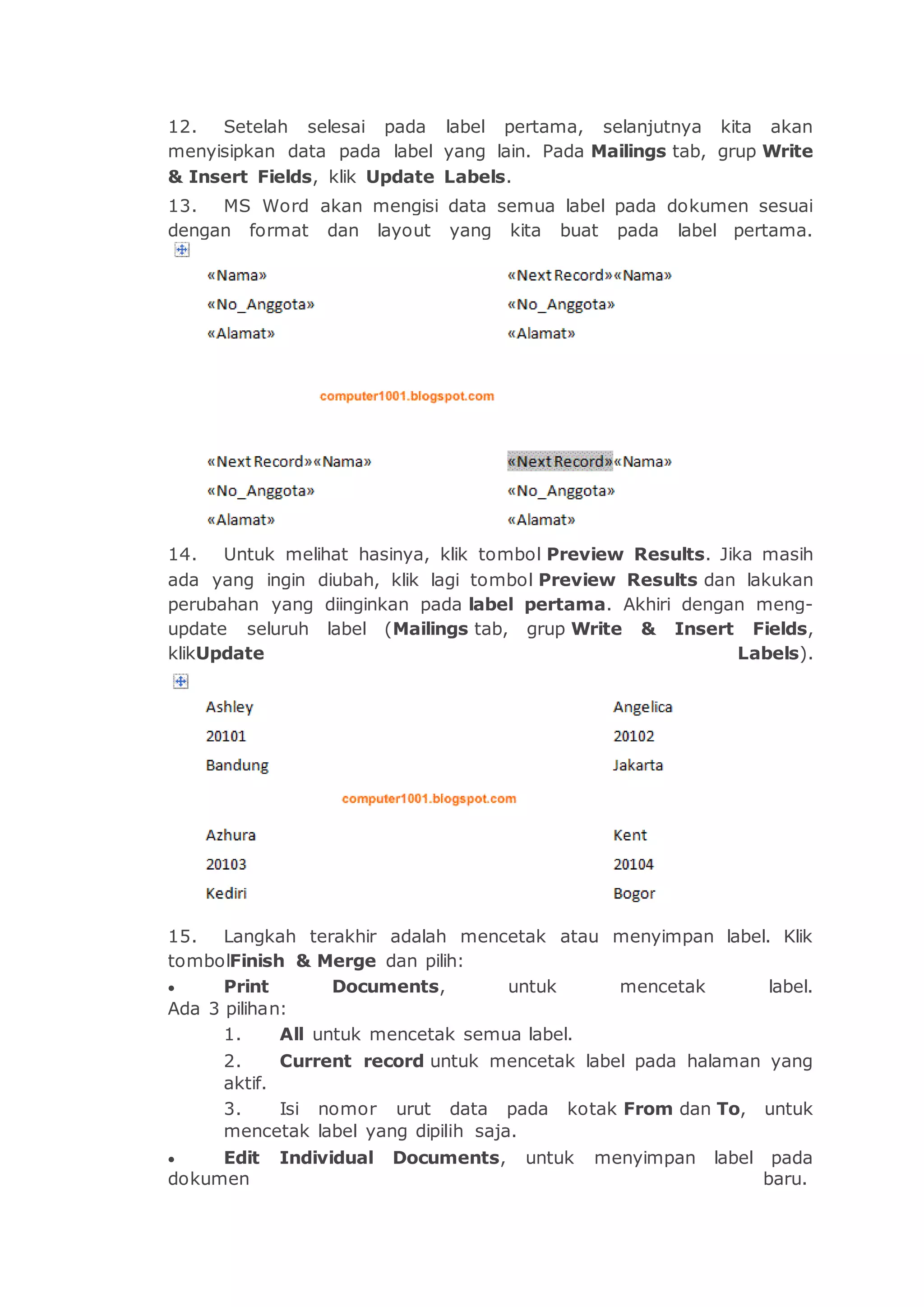 Langkah mail merge lebih 2 data satu kertas | DOCX
