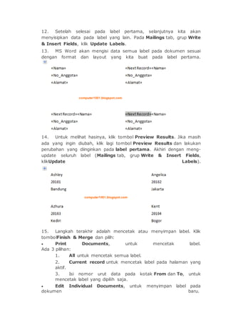 Langkah mail merge lebih 2 data satu kertas | DOCX