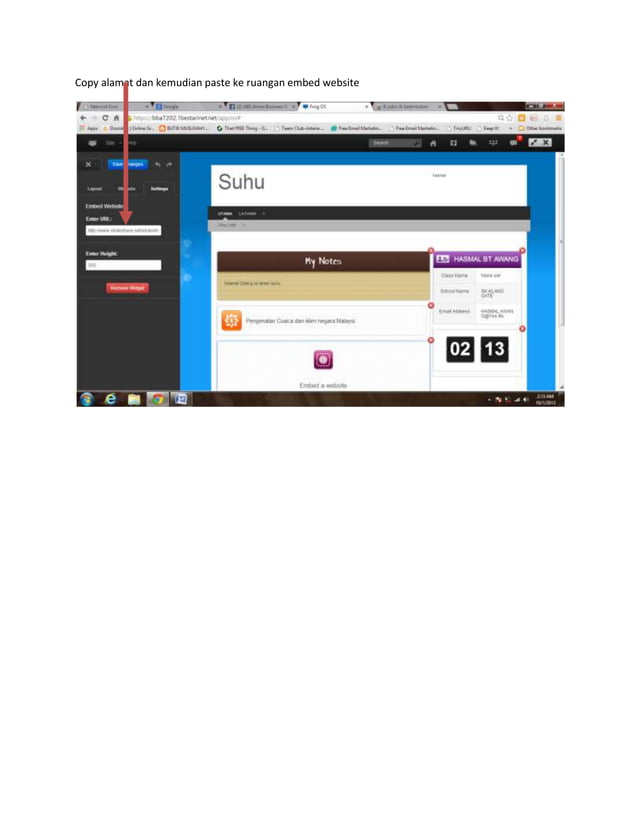 Langkah meletakkan bahan slideshare di widget embed website FROG | PDF