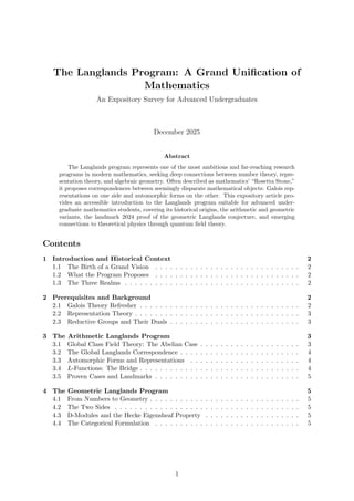 Langlands Program Overview (Grand Unification of Mathematics) | PDF