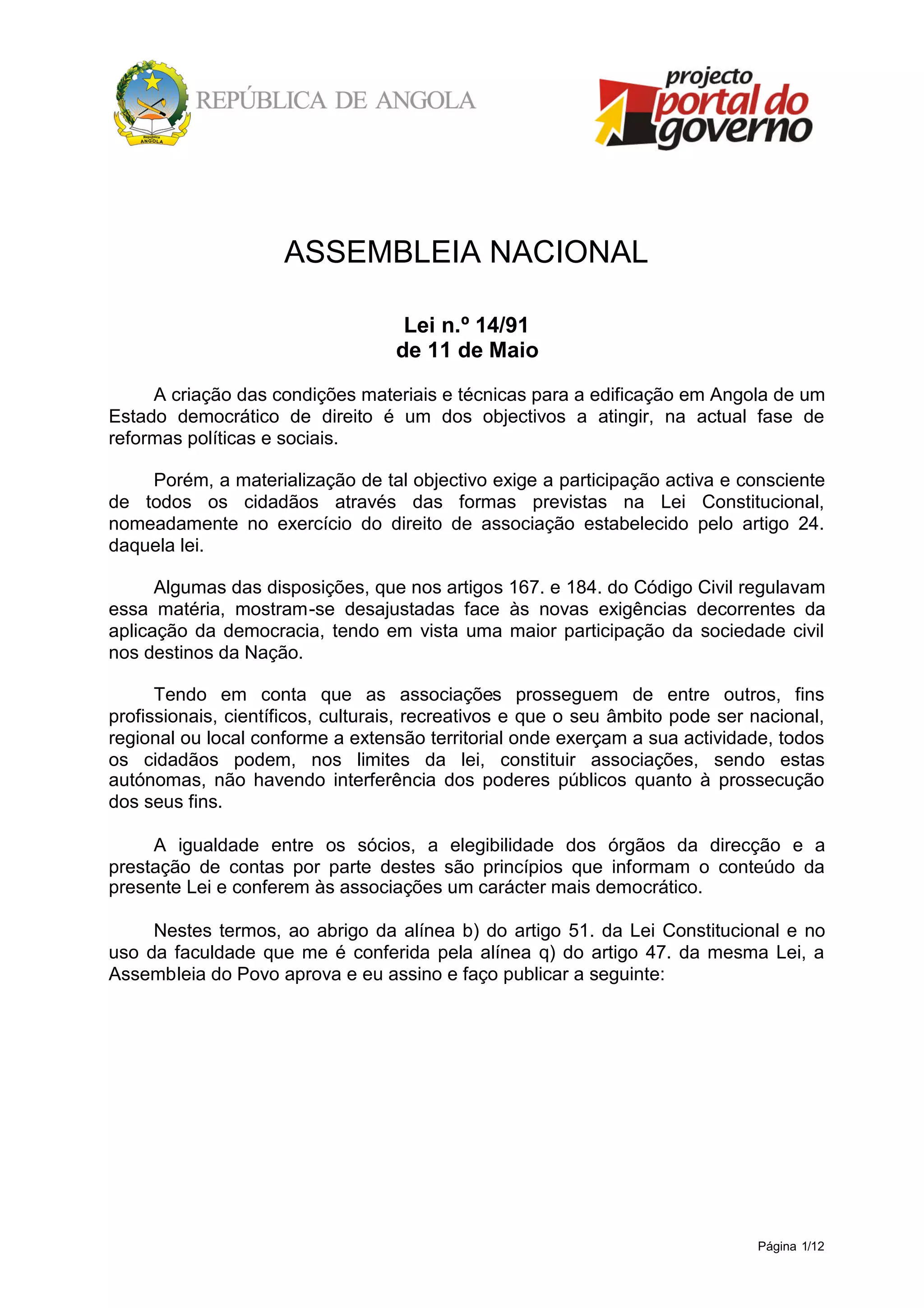 Angola Lei das Associacoes | PDF