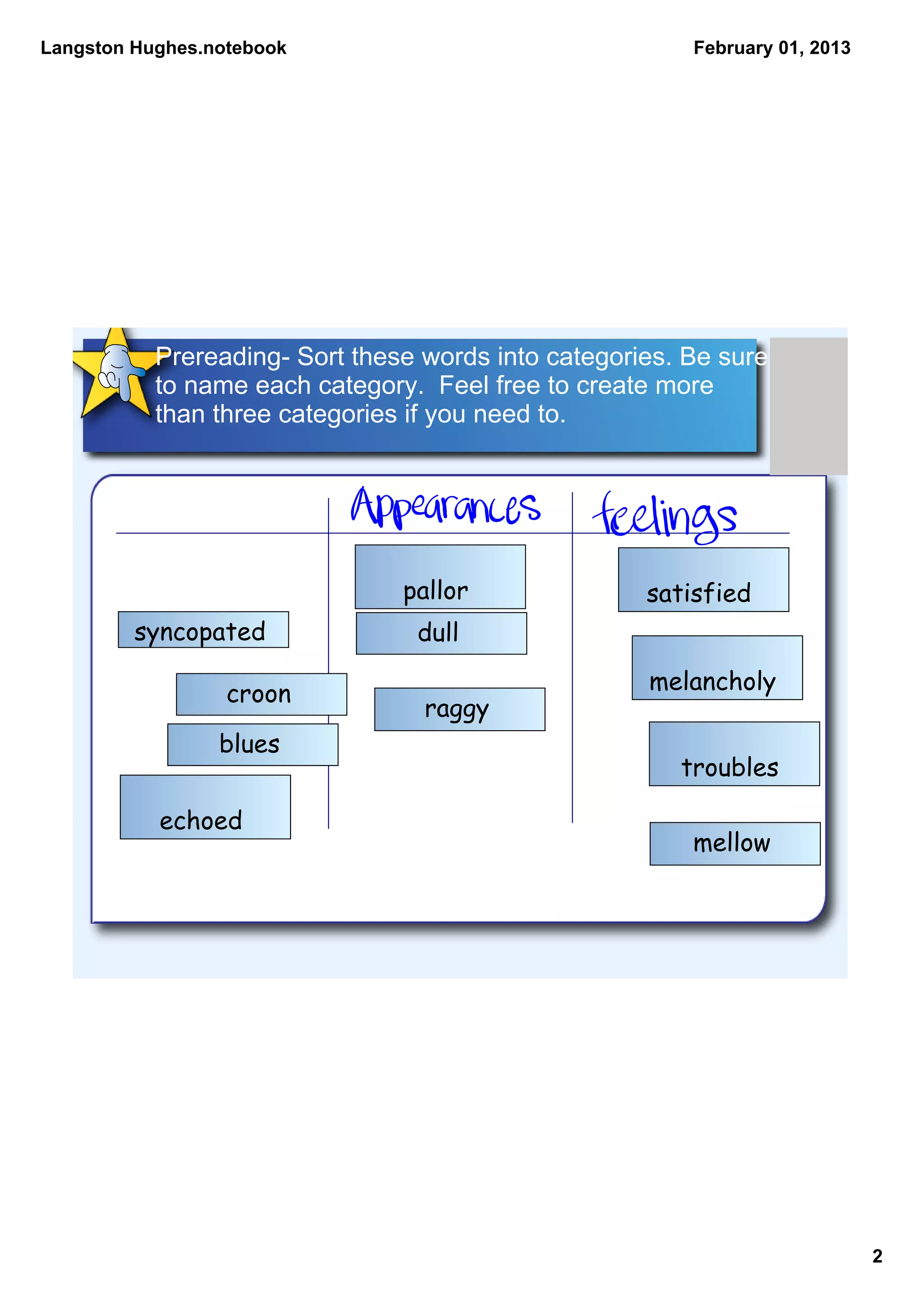 Langston hughes prereading | PDF