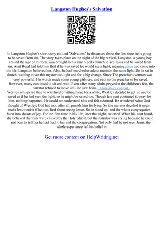 Langston Hughes Salvation Essay | PDF