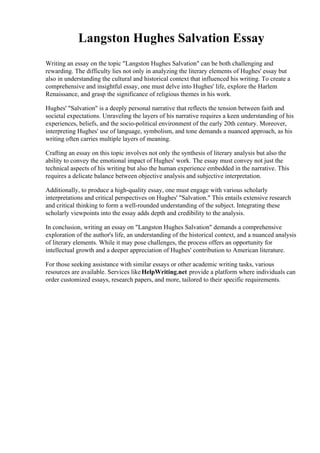 Langston Hughes Salvation Essay. Miami University | PDF