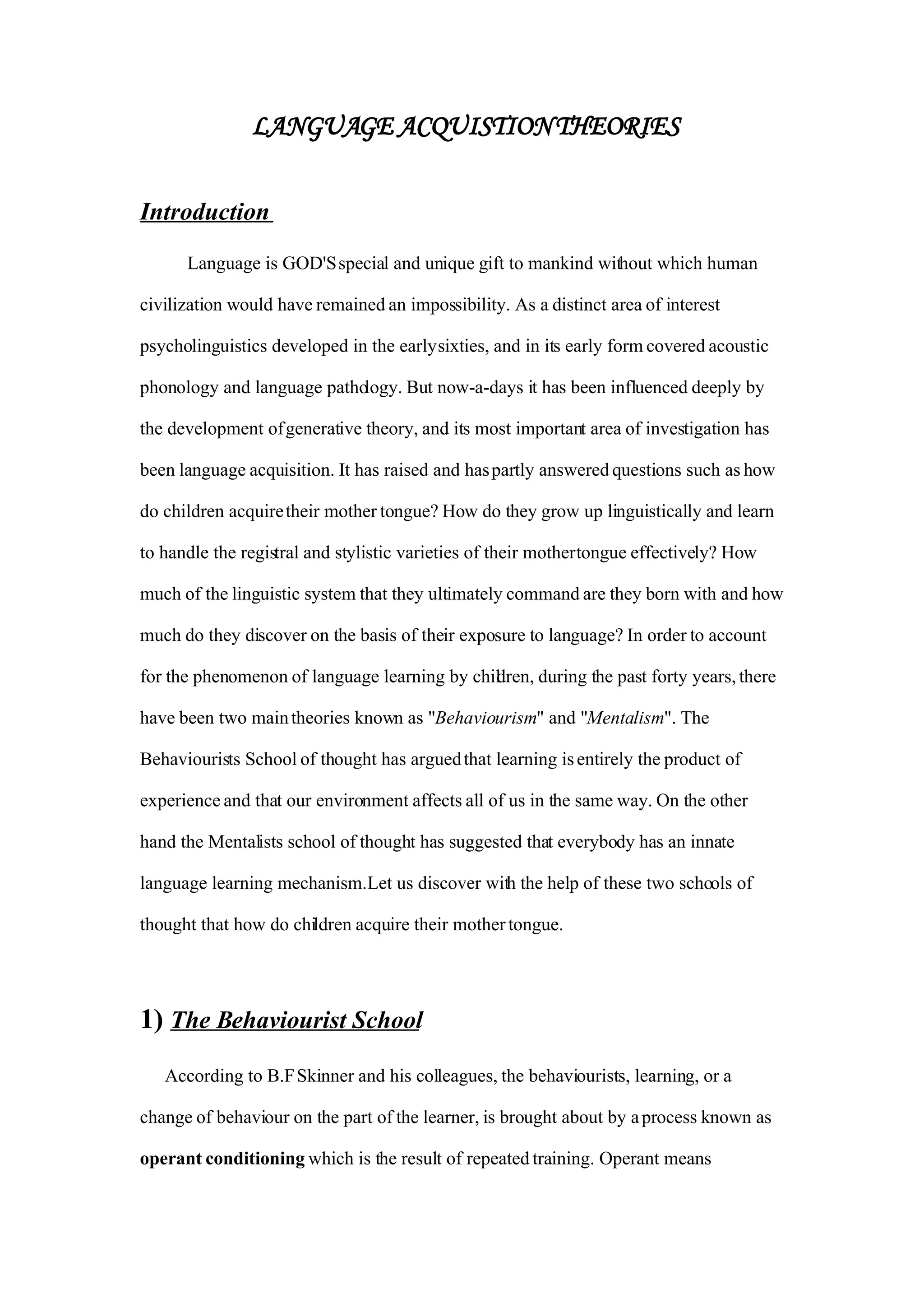 Language Acquisition Theories | DOC