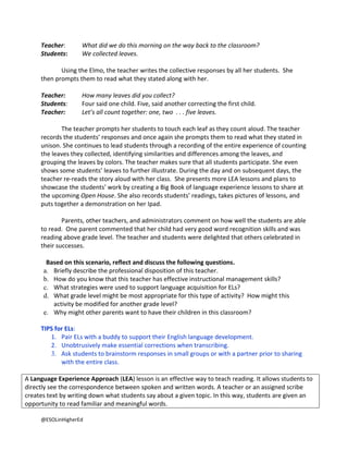 Language Experience Lesson Activity | PDF