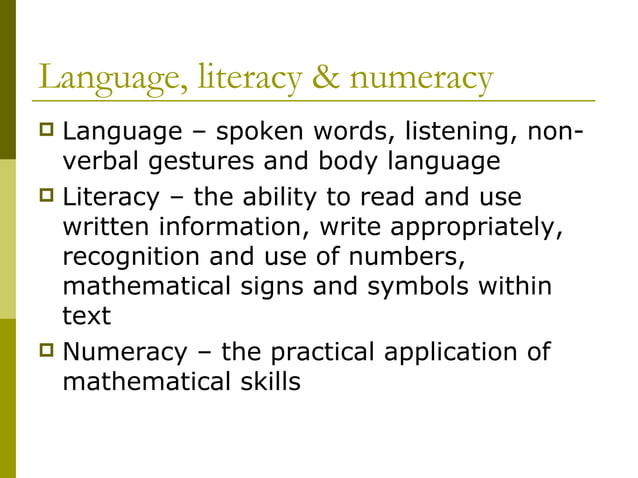 Language, Literacy & Numeracy | PPT | Education