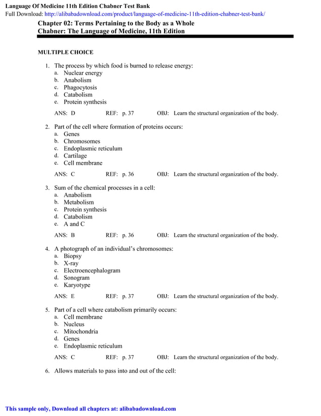 Language Of Medicine 11th Edition Chabner Test Bank | PDF