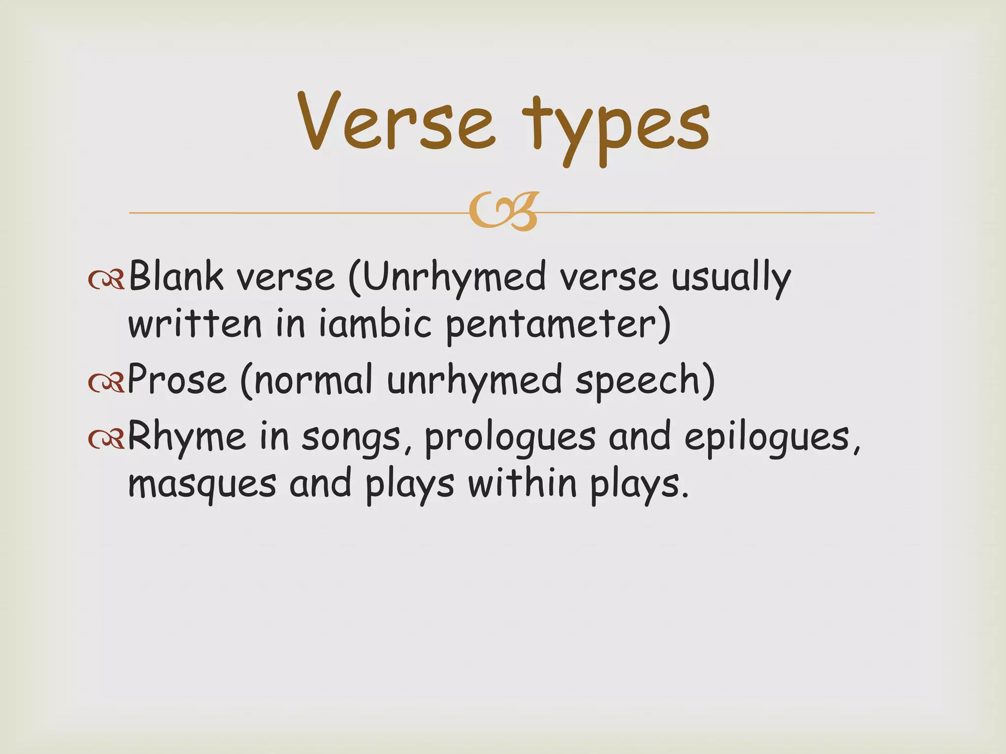 Verse types in The Tempest relate these to Act 1 | PPTX