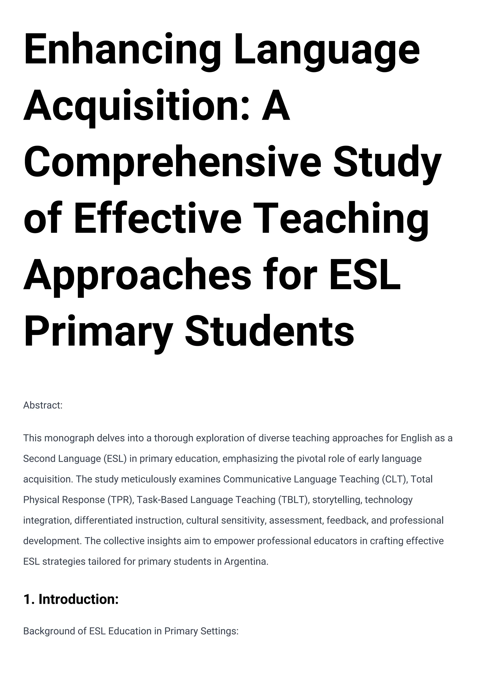 Language Acquisition ESL Primary Students | PDF