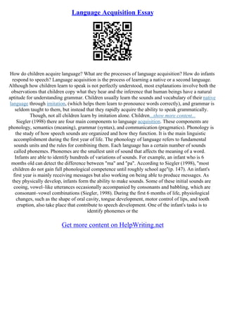 Language Acquisition Essay | PDF