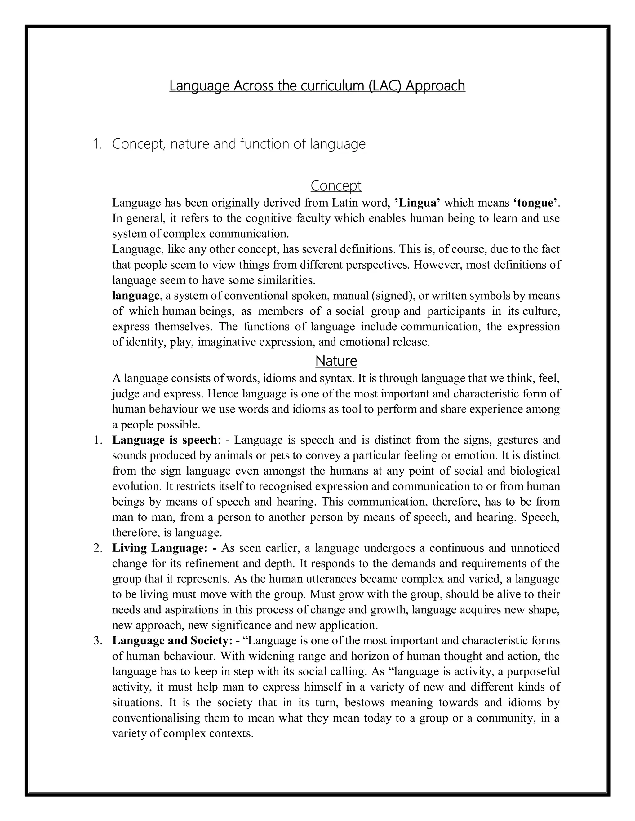 Language Across the Curriculm LAC B.Ed. | PDF
