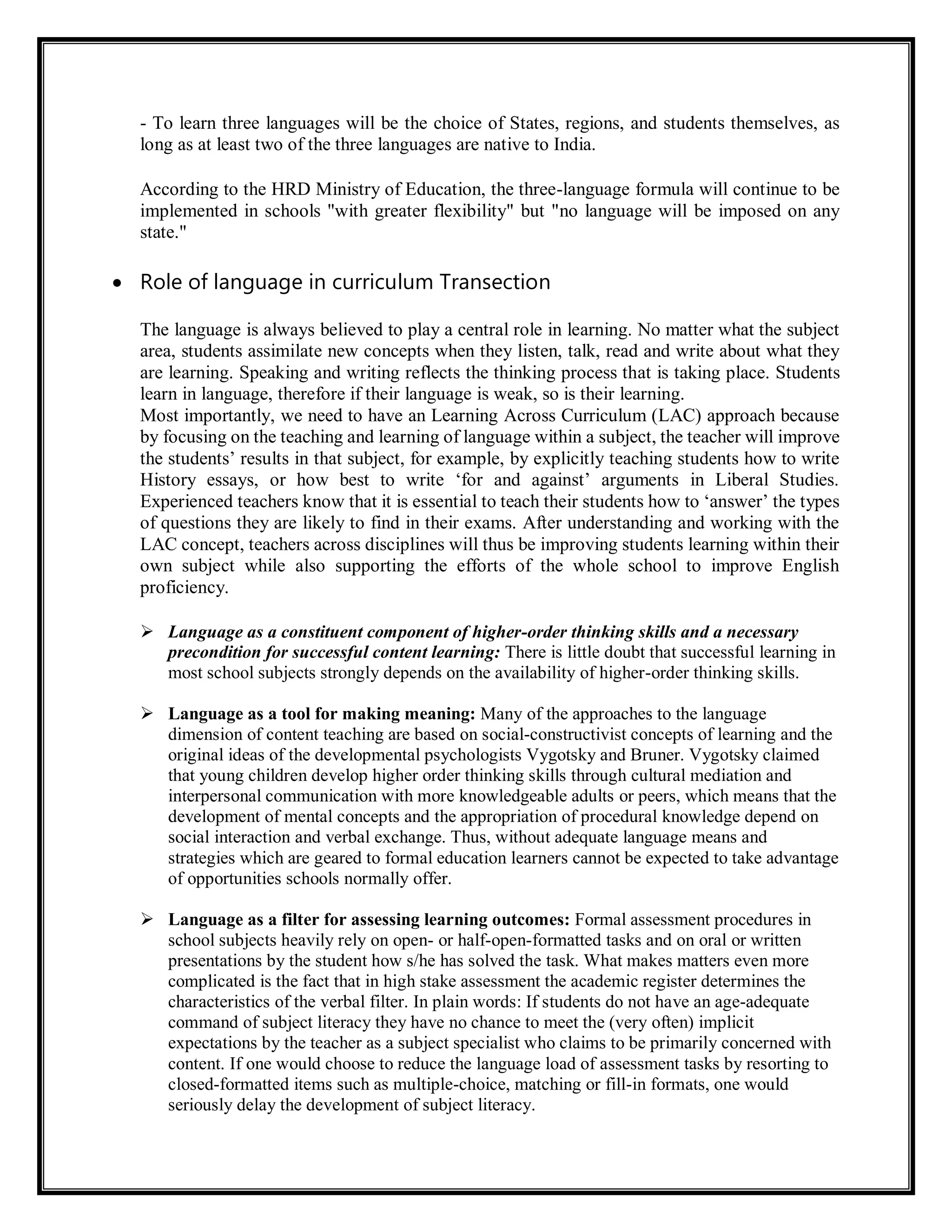 Language Across the Curriculm LAC B.Ed. | PDF