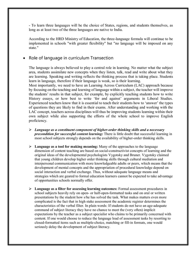 Language Across the Curriculm LAC B.Ed. | PDF