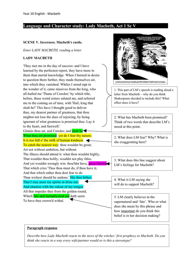 Language and character study - Lady Macbeth | PDF