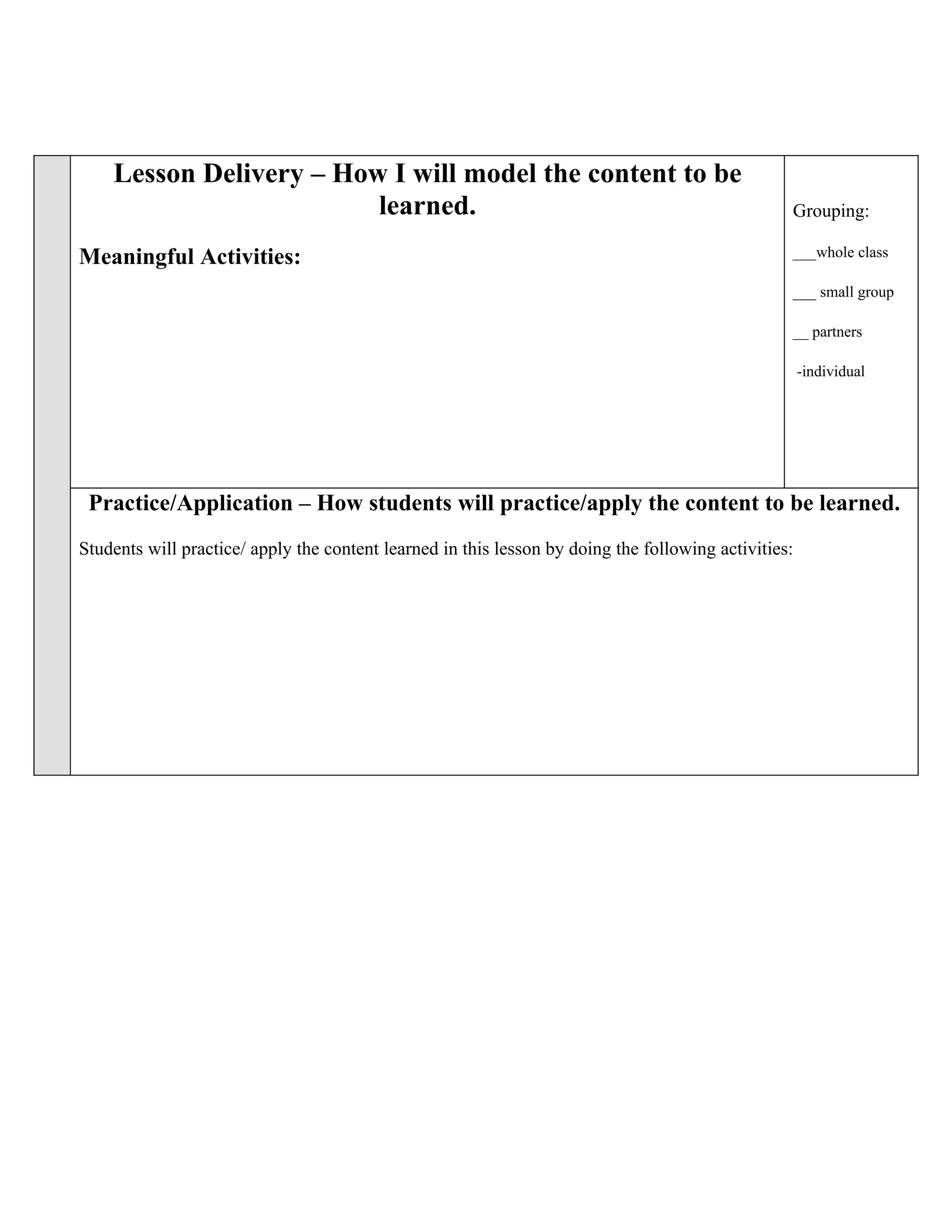Language and content objectives lesson plan format | DOC