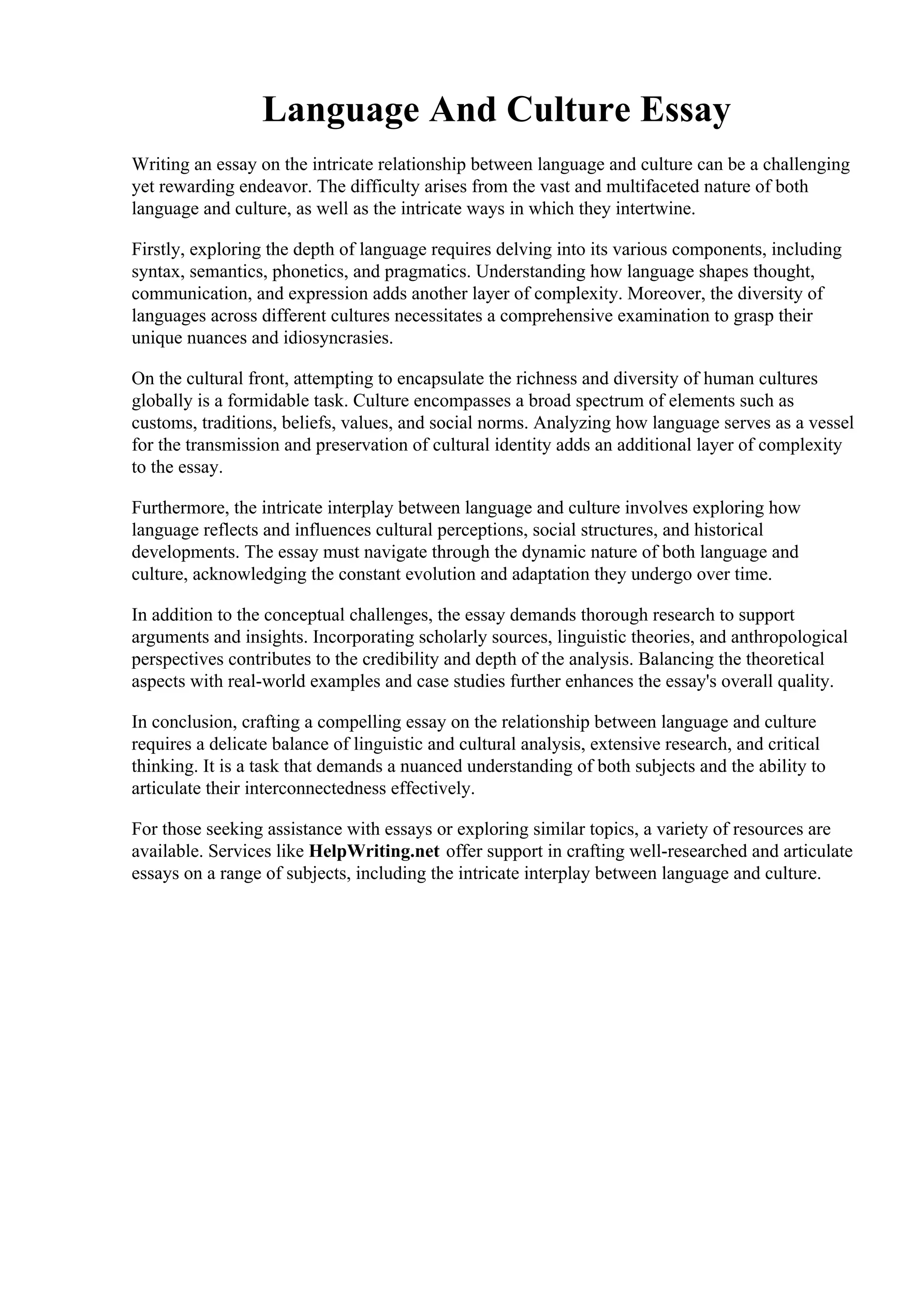 Language And Culture Essay | PDF