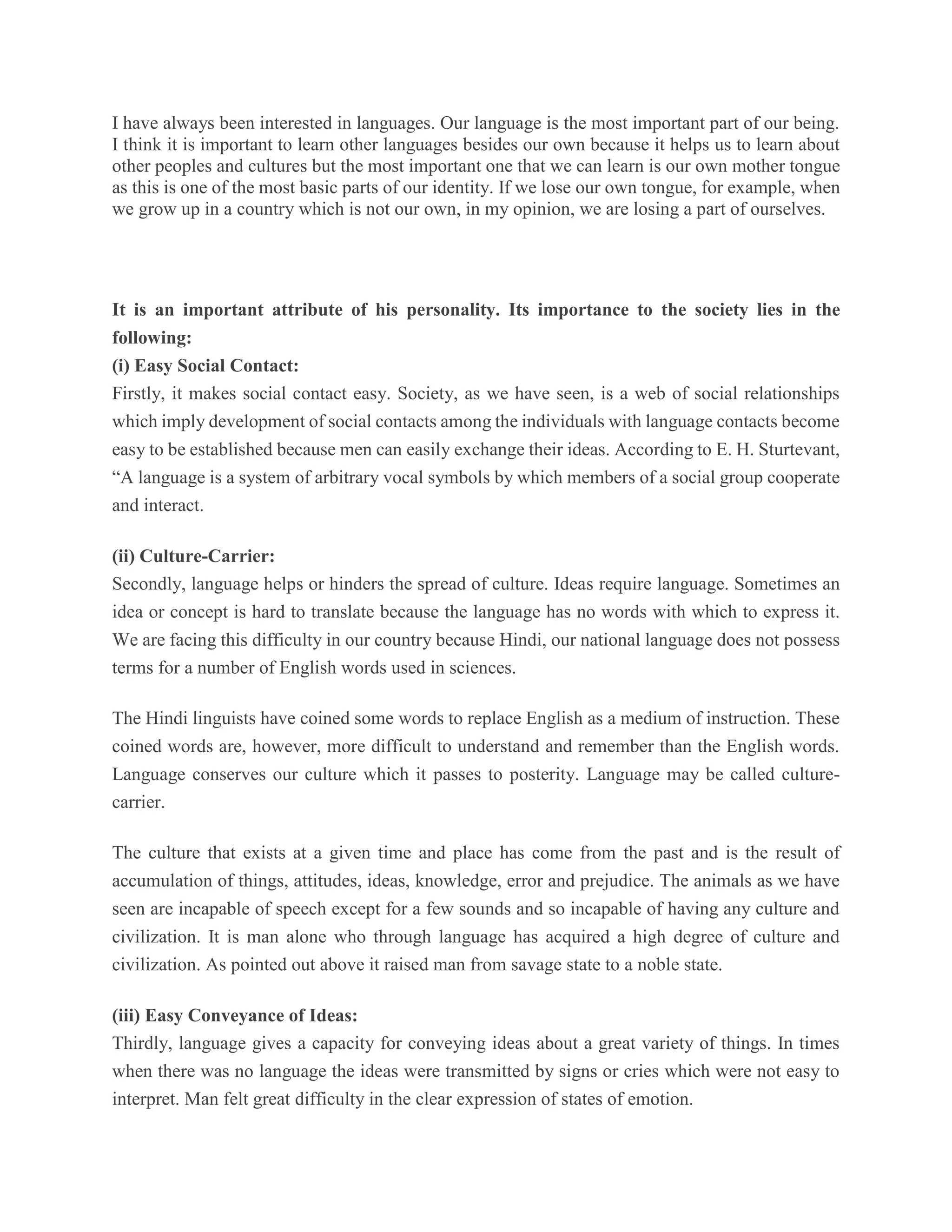 Language and its importance | PDF